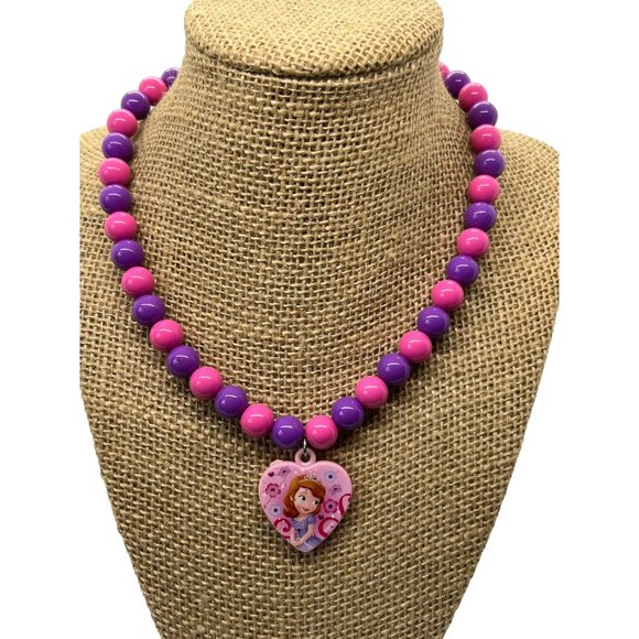 Disney | Accessories | Disney Sofia The First Necklace Pink Purple Beads Stretch Heart Pendant 4 ...